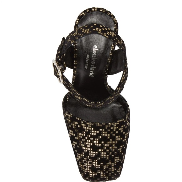 Charles David | Shoes | Black And Gold Roan Platform Sandal Charles ...